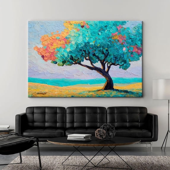 Colorful Tree Impasto Poster Vibrant Teal Orange Nature Art Unframed ...