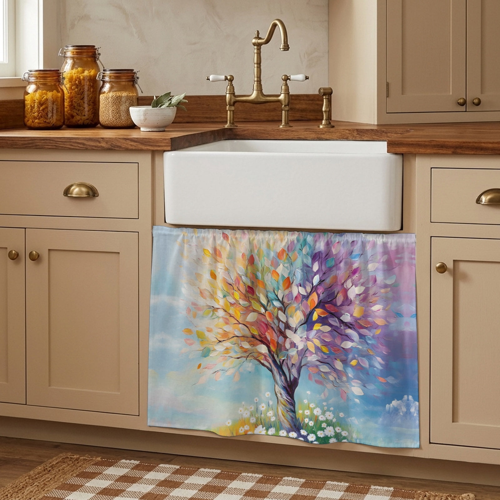 Colorful Tree Life Small Cabinet Curtains 10"W x 11"L, Spring Garden ...