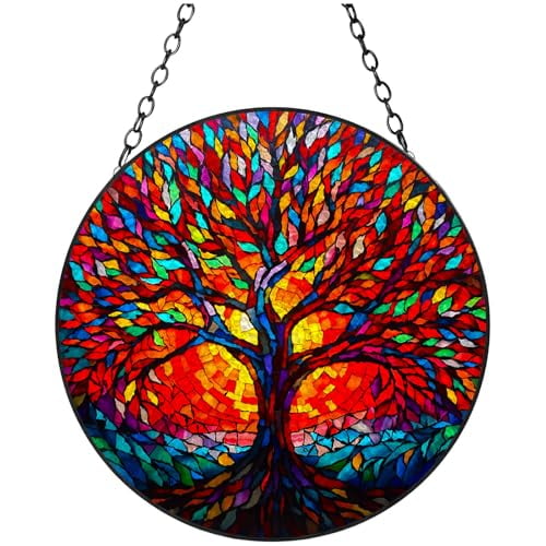 Colorful Tree Life Stained Glass Suncatcher Colored Handmade Window ...