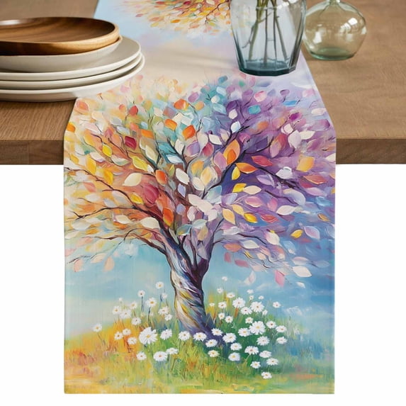 Colorful Tree Life Table Runner 120 Inches, Spring Garden Abstract ...