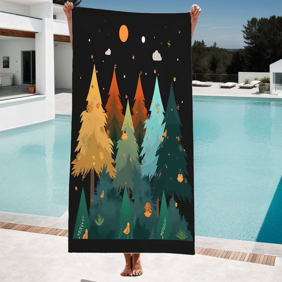 Colorful Tree Pattern Beach Towel - Serene Forest Design for Pool ...