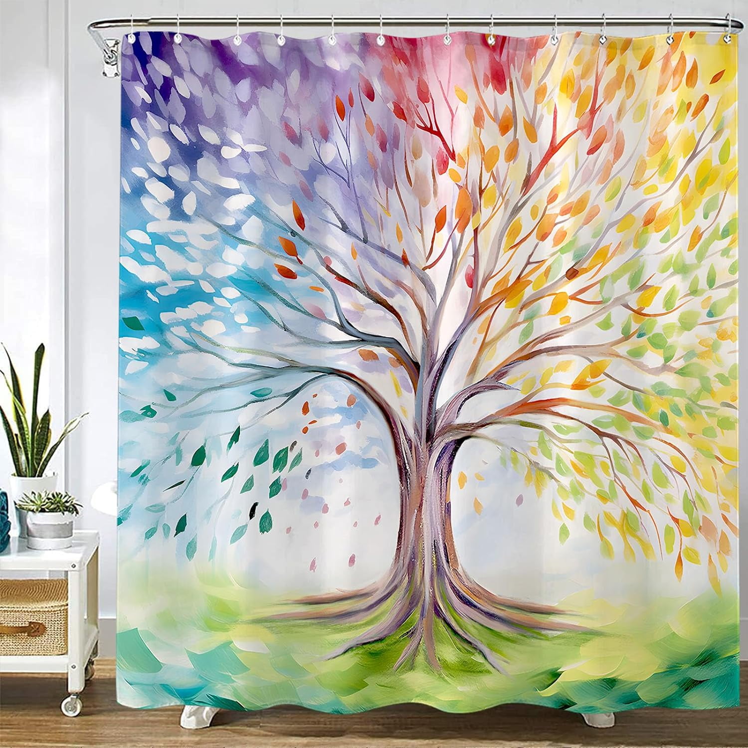 Colorful Tree Shower Curtain Abstract Aesthetic Oil Painting Shower ...