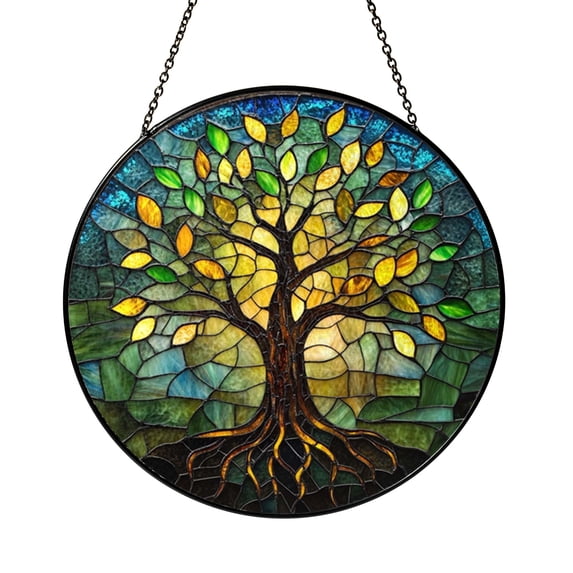 Colorful Tree Stained Glass Suncatcher Window Hanging, Nature ...