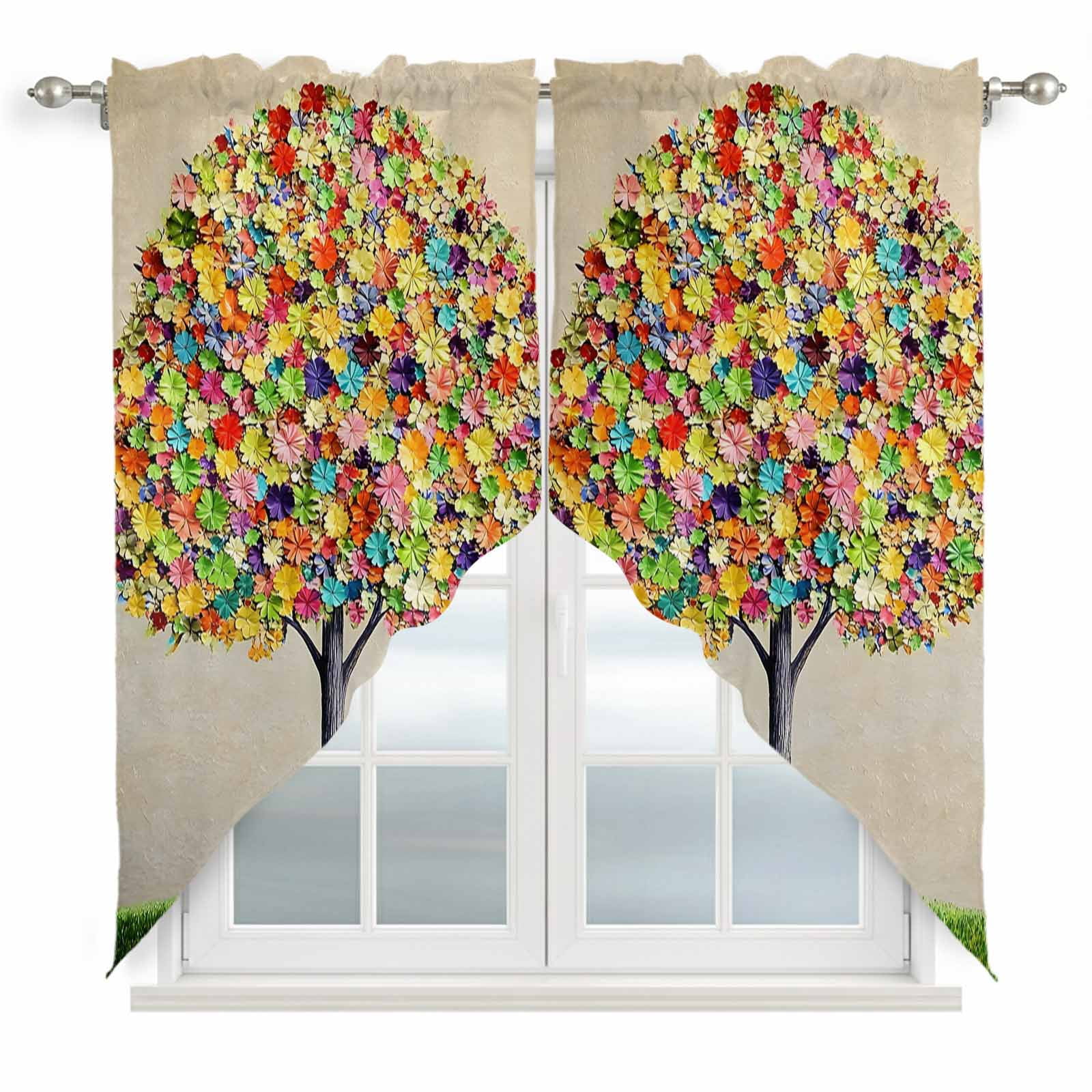 Colorful Tree Swag Curtain Valance for Window 2 Panels Vintage Nature ...