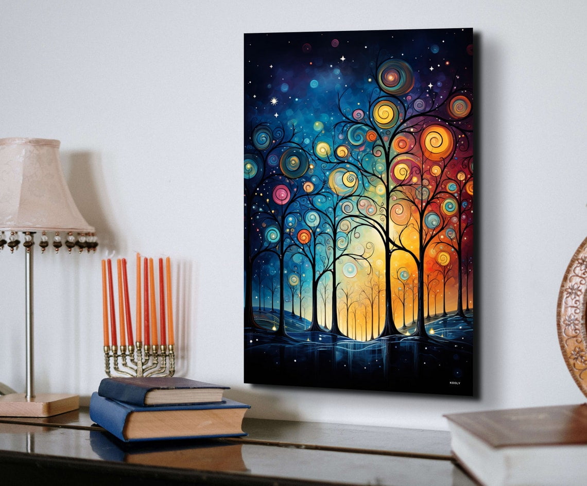 Colorful Tree Wall Art, Colorful Trees With Twisted Branches Wall Decor ...