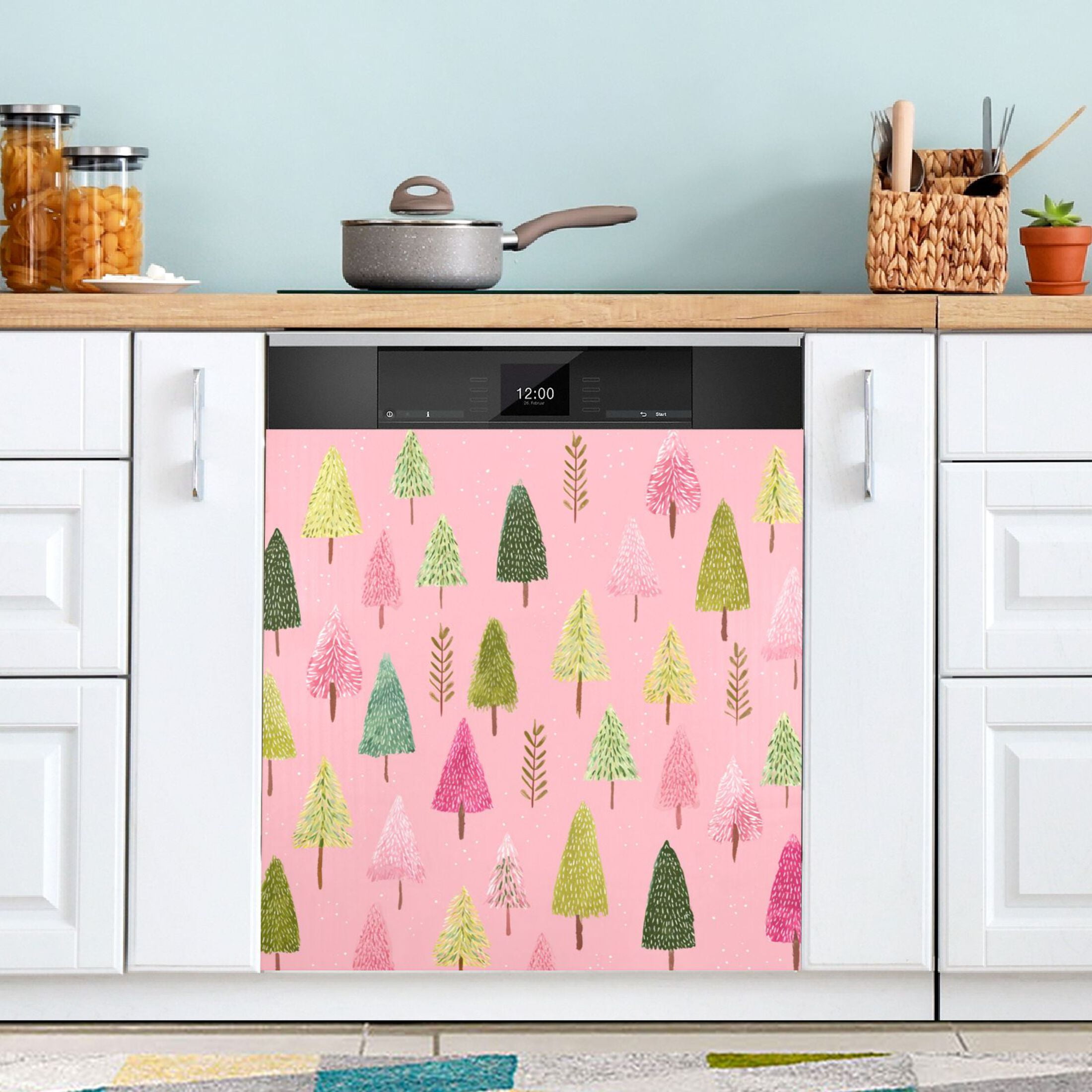 Colorful Trees Pink Background Dishwasher Magnet Refrigerator Magnetic ...
