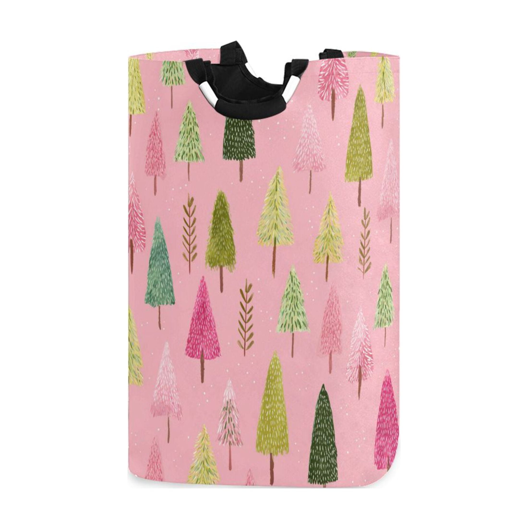 Colorful Trees Pink Background Laundry Basket with Handles Foldable ...
