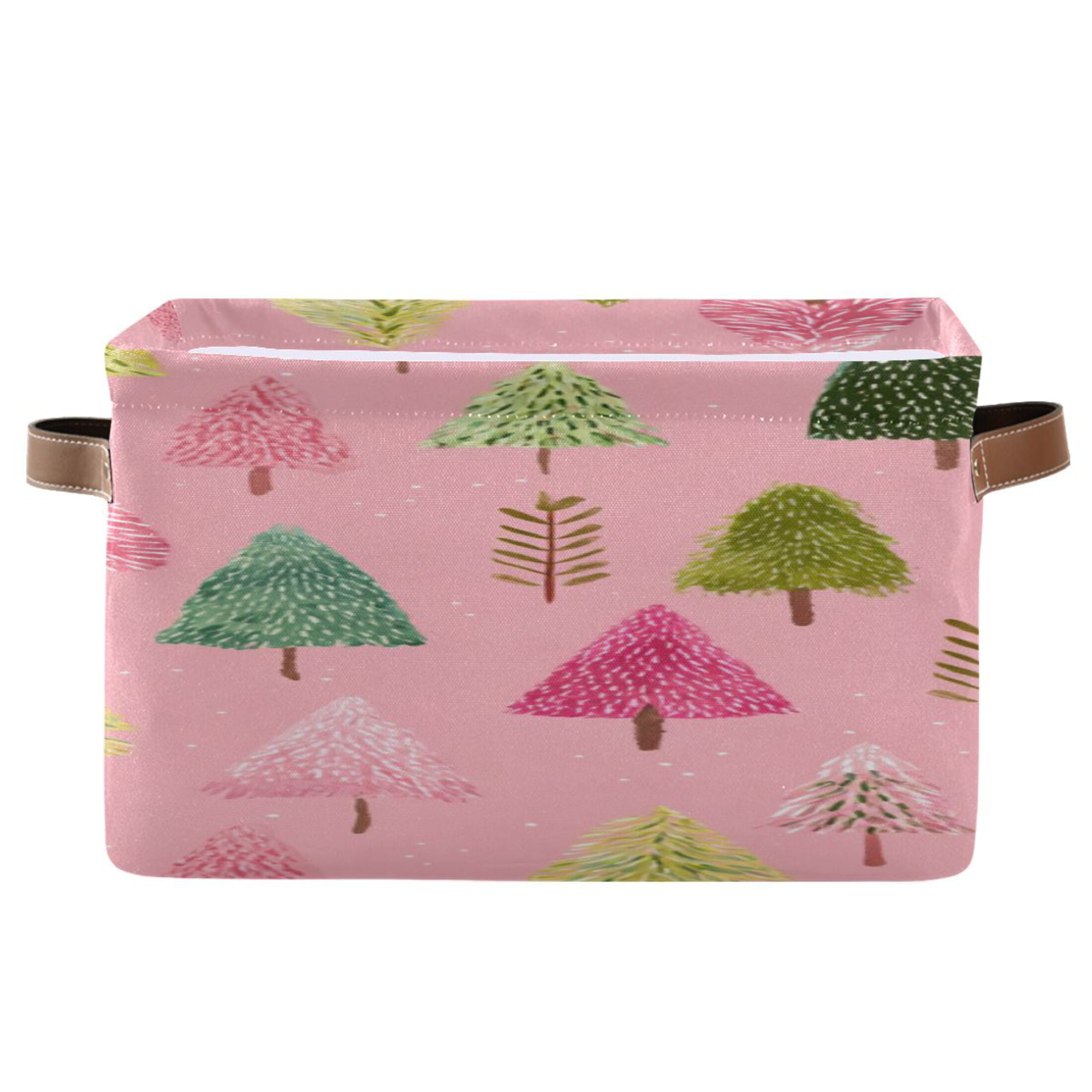 Colorful Trees Pink Background Square Storage Bins with Handles ...