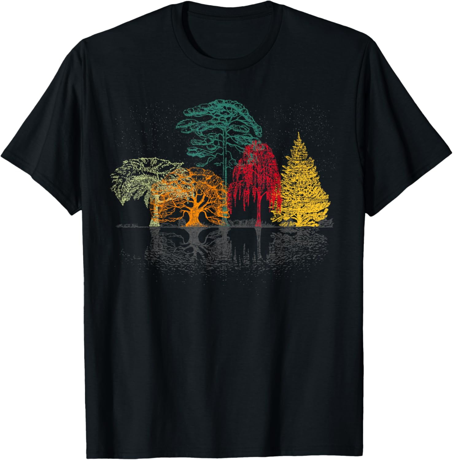 Colorful Trees Wildlife Nature Outdoor Reflection Forest T-ShirtMen and women, Black T-shirt ...