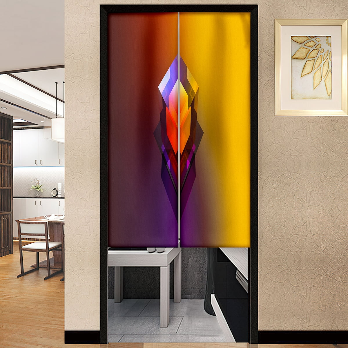 Colorful Triangle Abstract Geometric Print Door Curtains No Punching ...