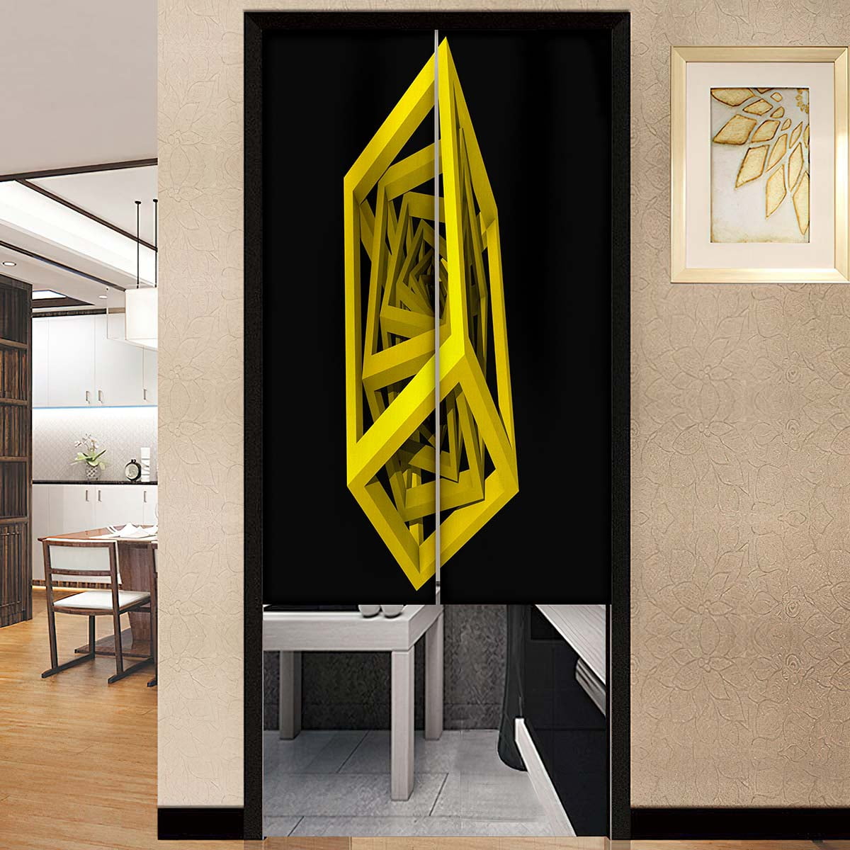 Colorful Triangle Abstract Geometric Print Door Curtains No Punching ...