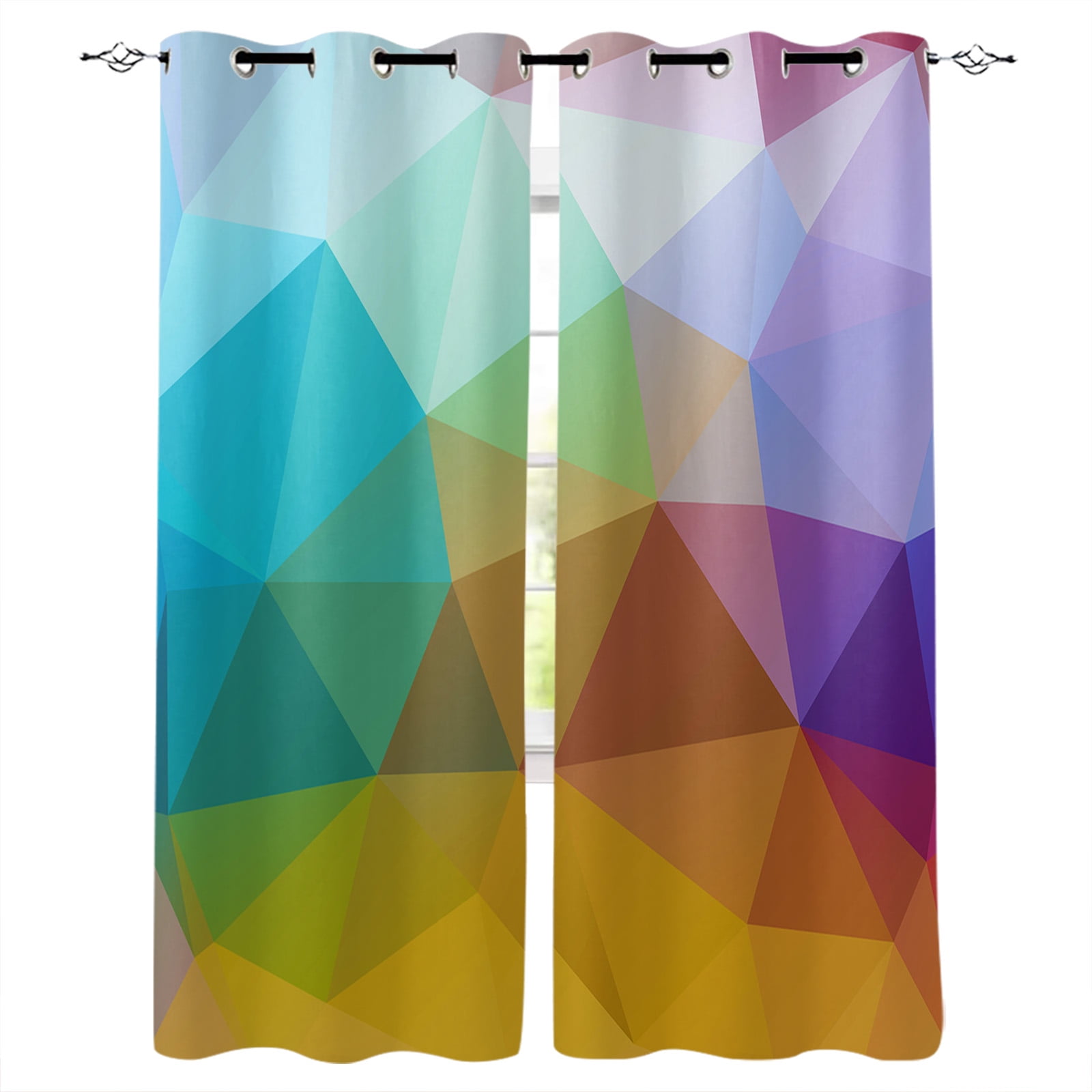 Colorful Triangle Geometric Gradient Pink Window Curtain Made Finished Drapes Home Decor Kids ...