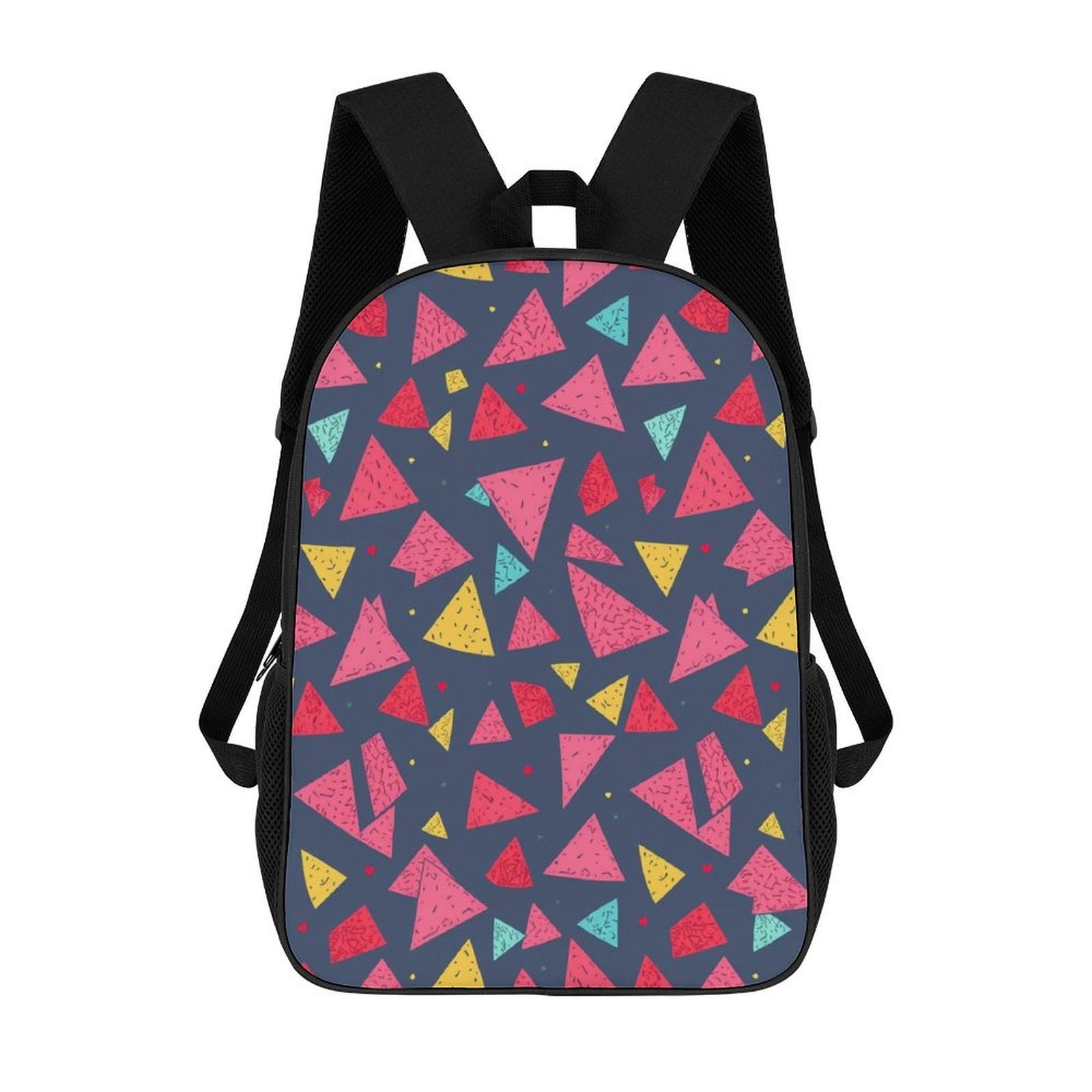 Colorful Triangle Pattern Backpack Printed Zipper Backpack Book Bag 17 ...