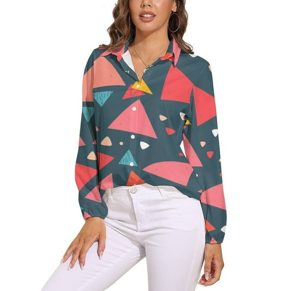Colorful Triangle Pattern Blouse For Women Loose Blouses Long Sleeve ...