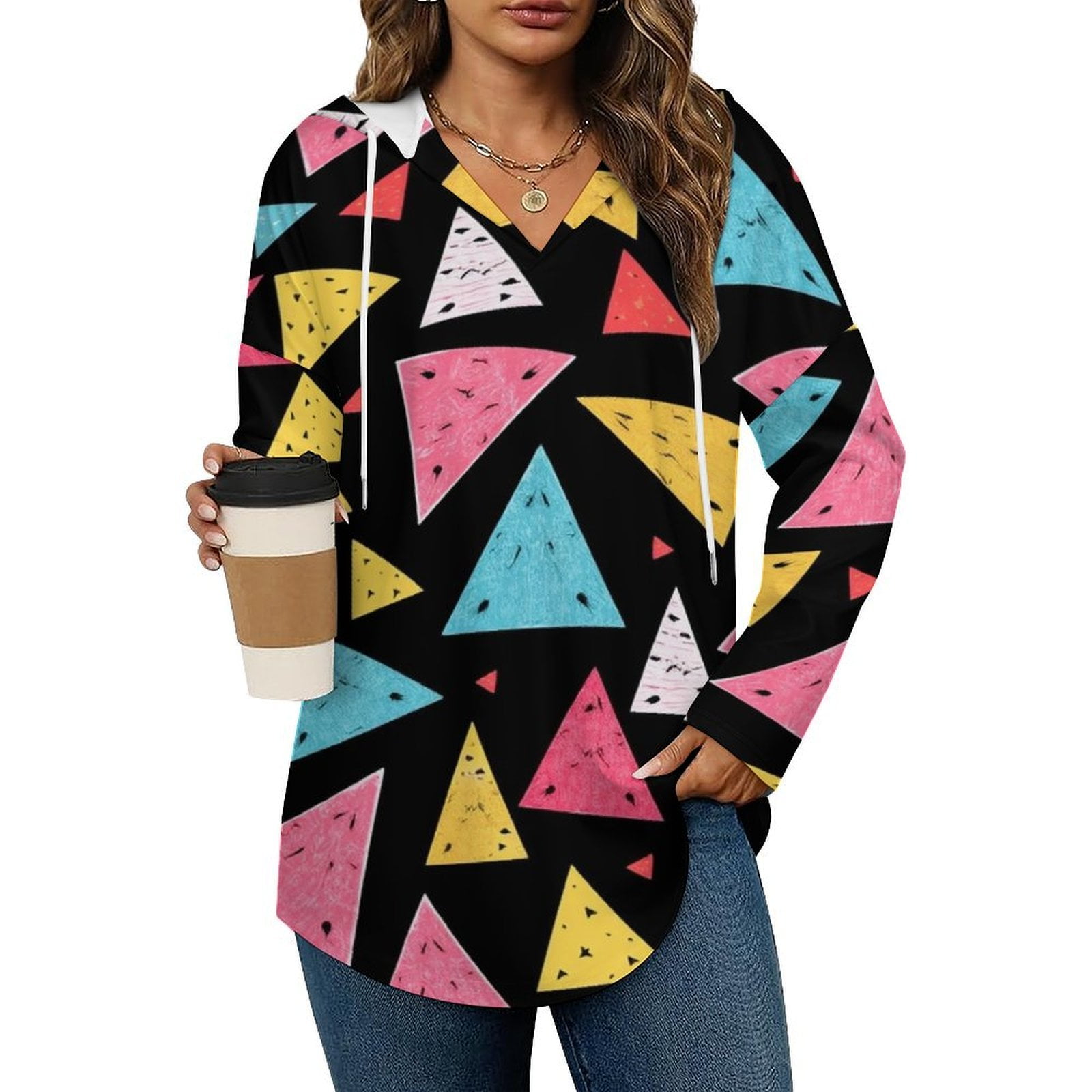 Colorful Triangle Pattern Long Sleeve For Women Spring Autumn Slim Fit ...