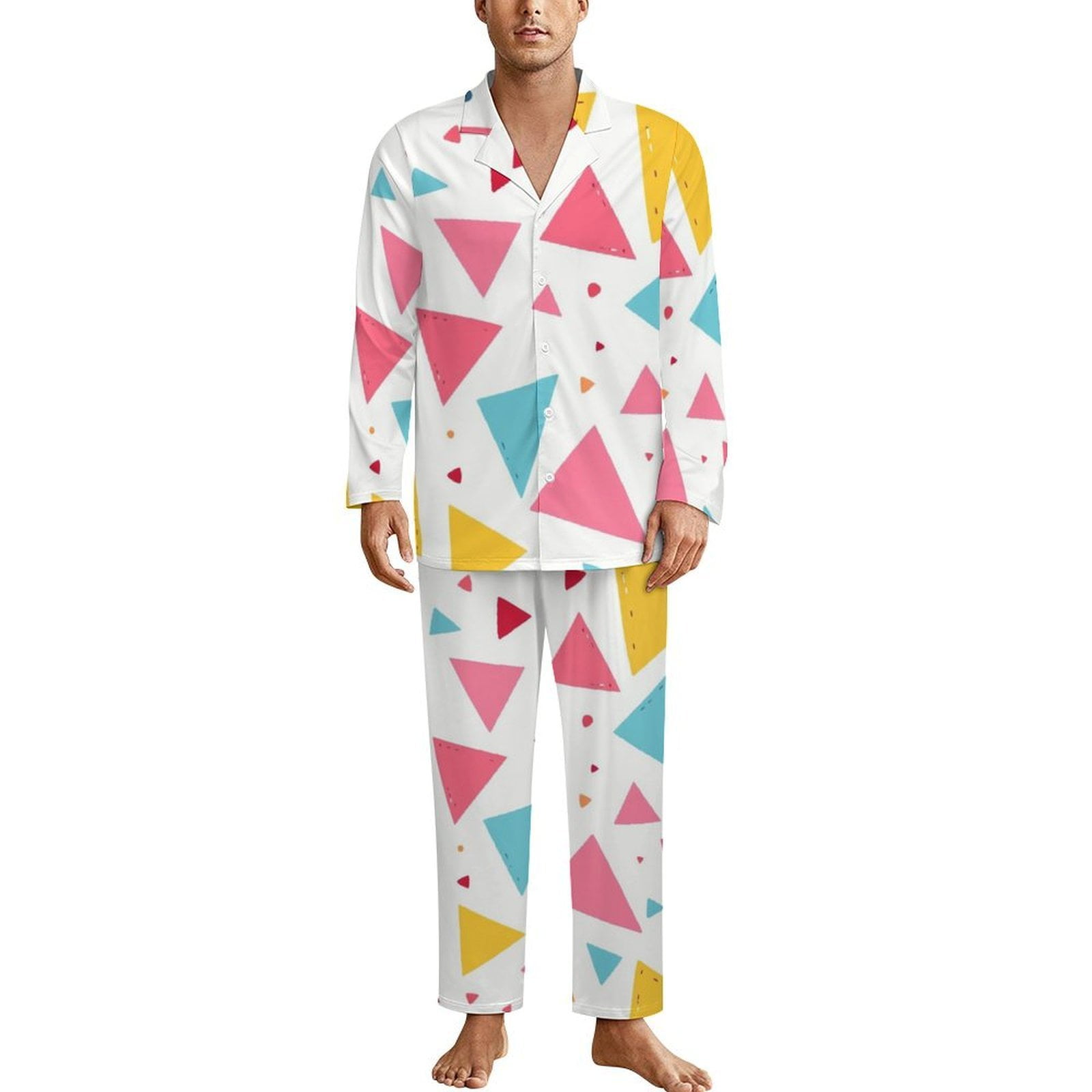 Colorful Triangle Pattern Pajama Set Soft Sleepwear Man Long Sleeves ...
