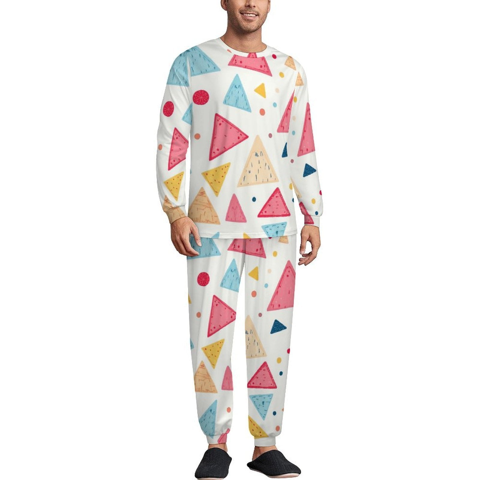 Colorful Triangle Pattern Pajamas Long Sleeves 2 Pieces Room Pajama ...