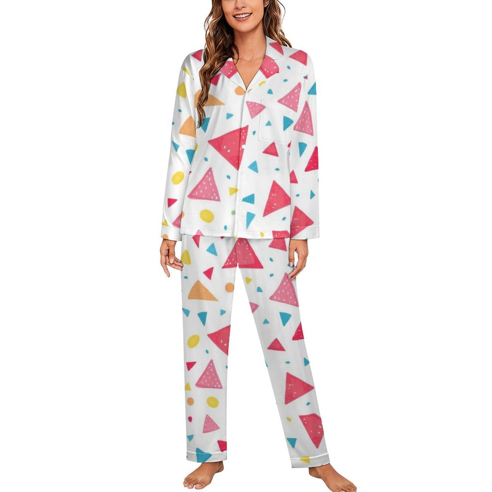 Colorful Triangle Pattern Pajamas Woman Home Suit Autumn Long Sleeve 2 ...