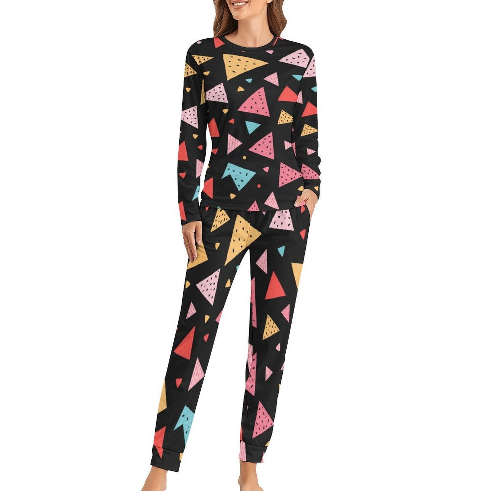 Colorful Triangle Pattern Pajamas Woman Two Piece Design Long Sleeves ...