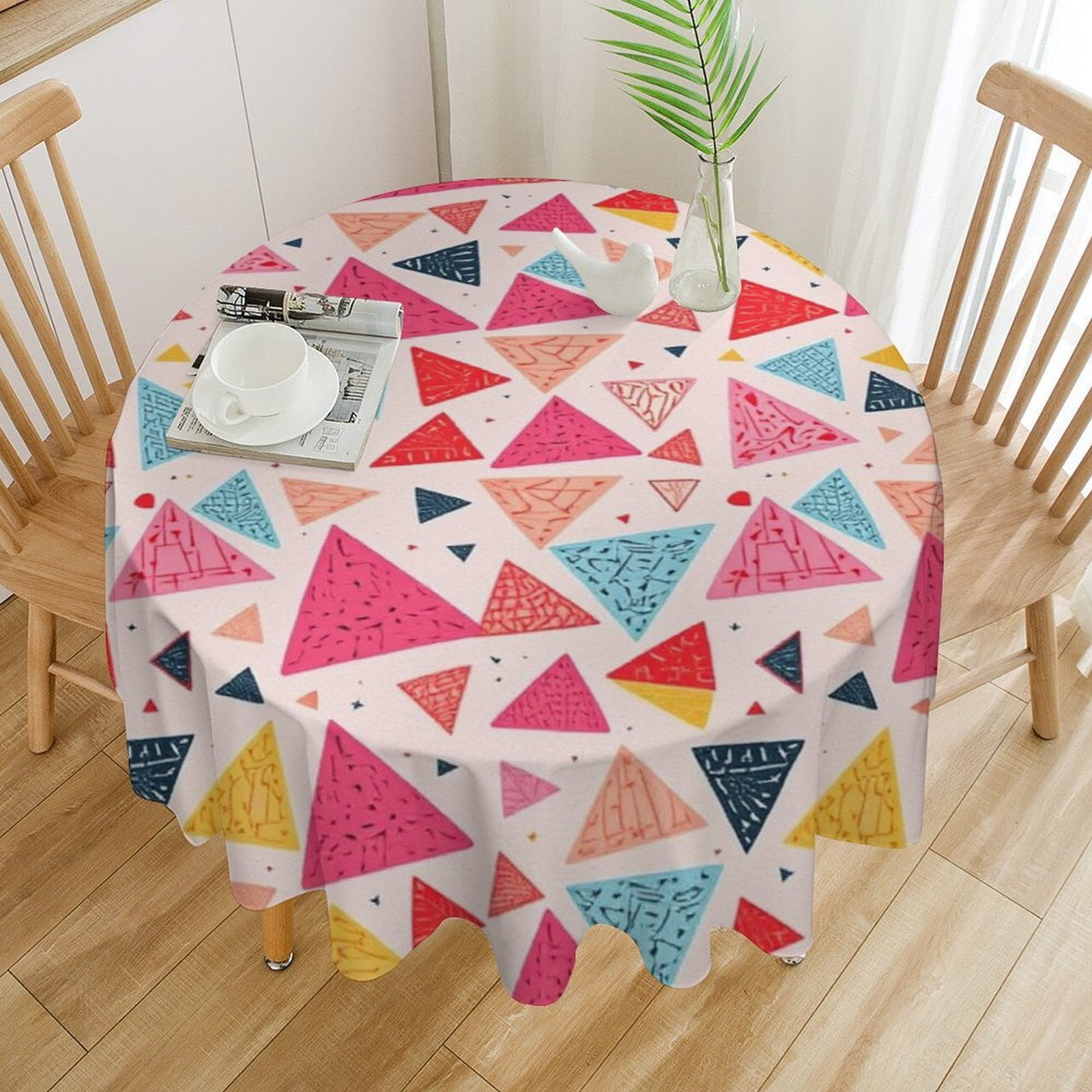 Colorful Triangle Pattern Round Polyester Tablelcoth Circular Table ...