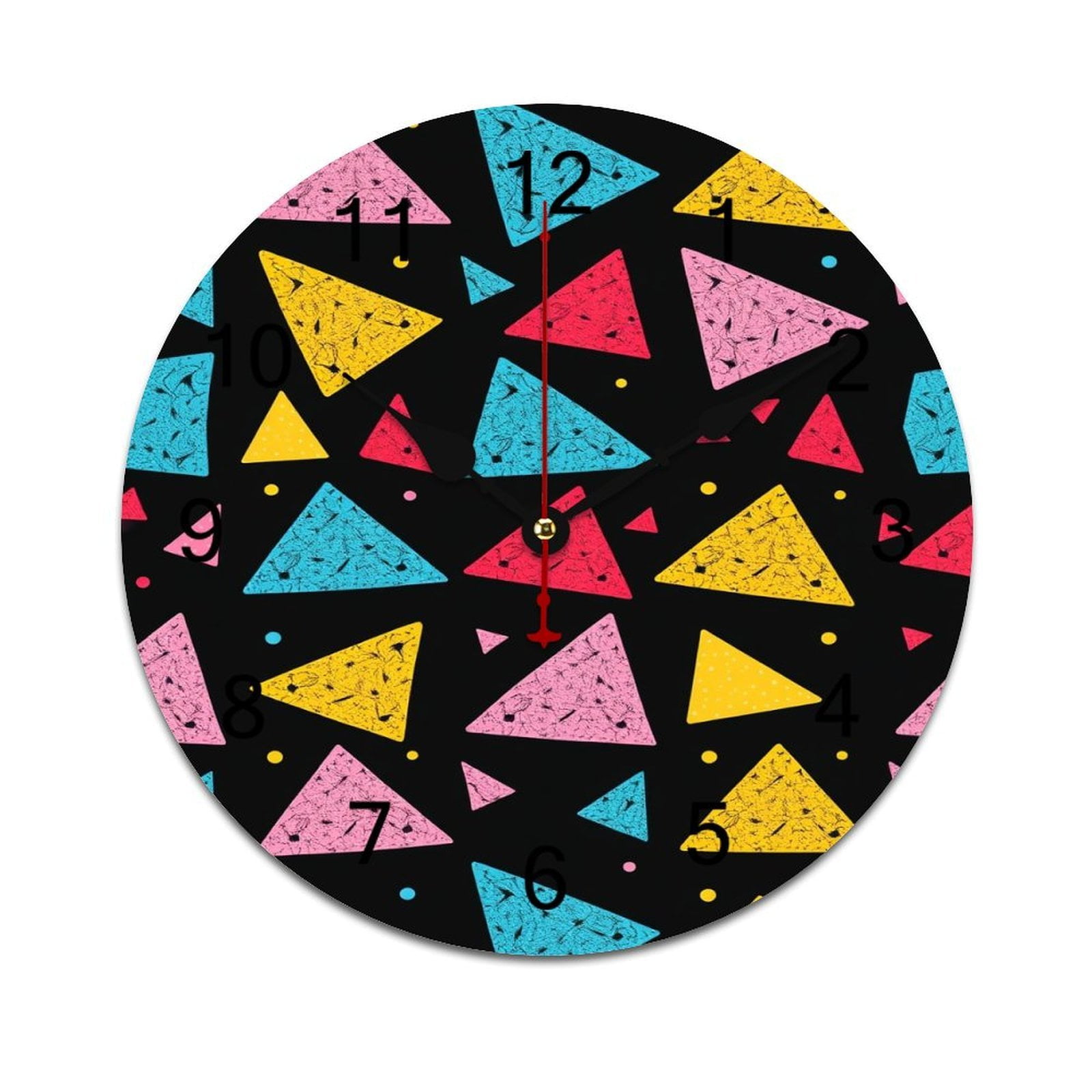 Colorful Triangle Pattern Silent Wall Clock Movement Battery Clock ...