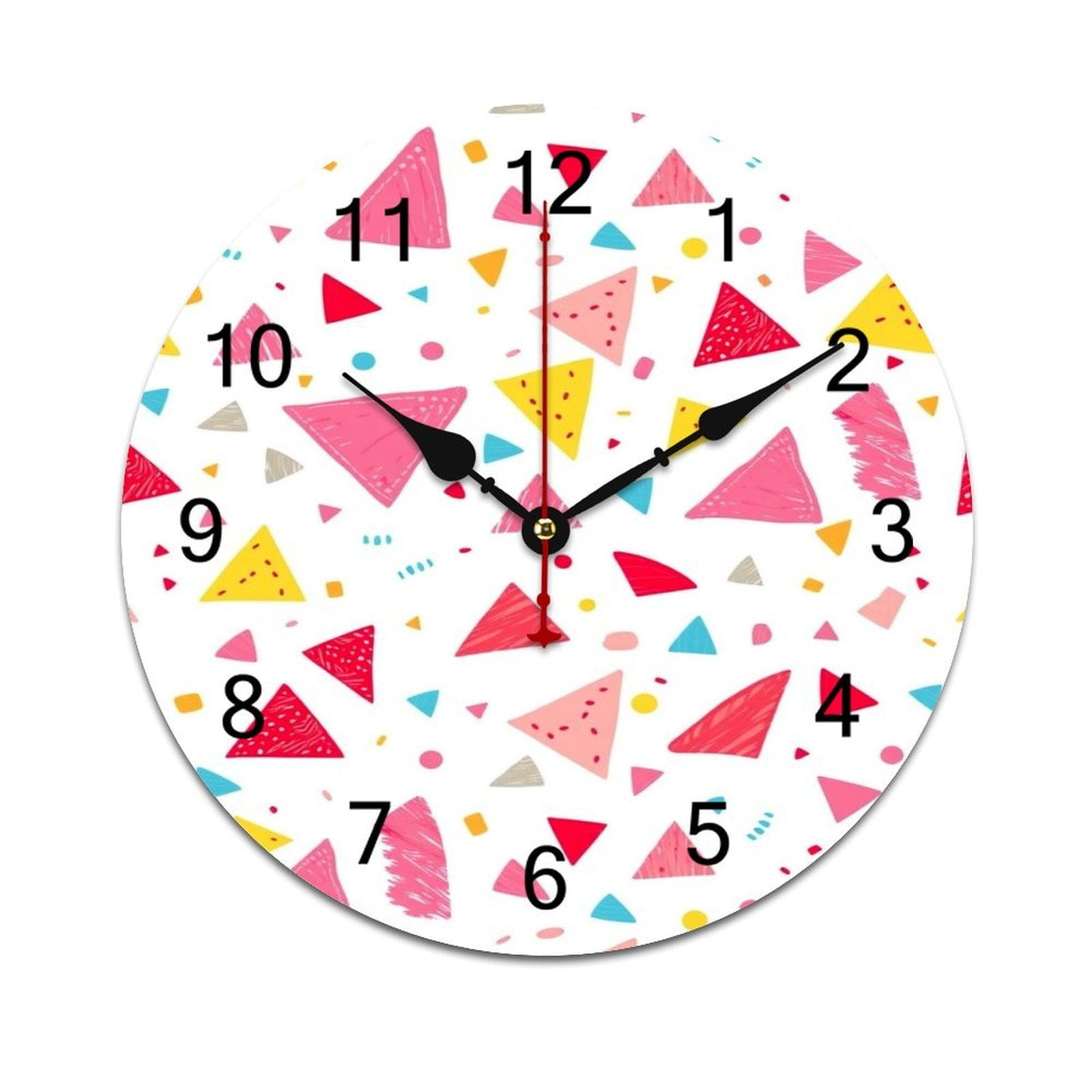 Colorful Triangle Pattern Silent Wall Clock Movement Battery Clock ...