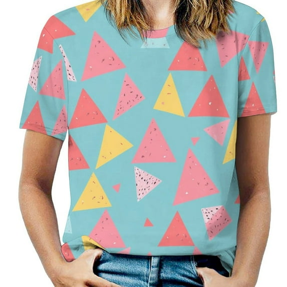 Colorful Triangle Pattern T Shirt Women Short Sleeve Overd Tee Shirt ...