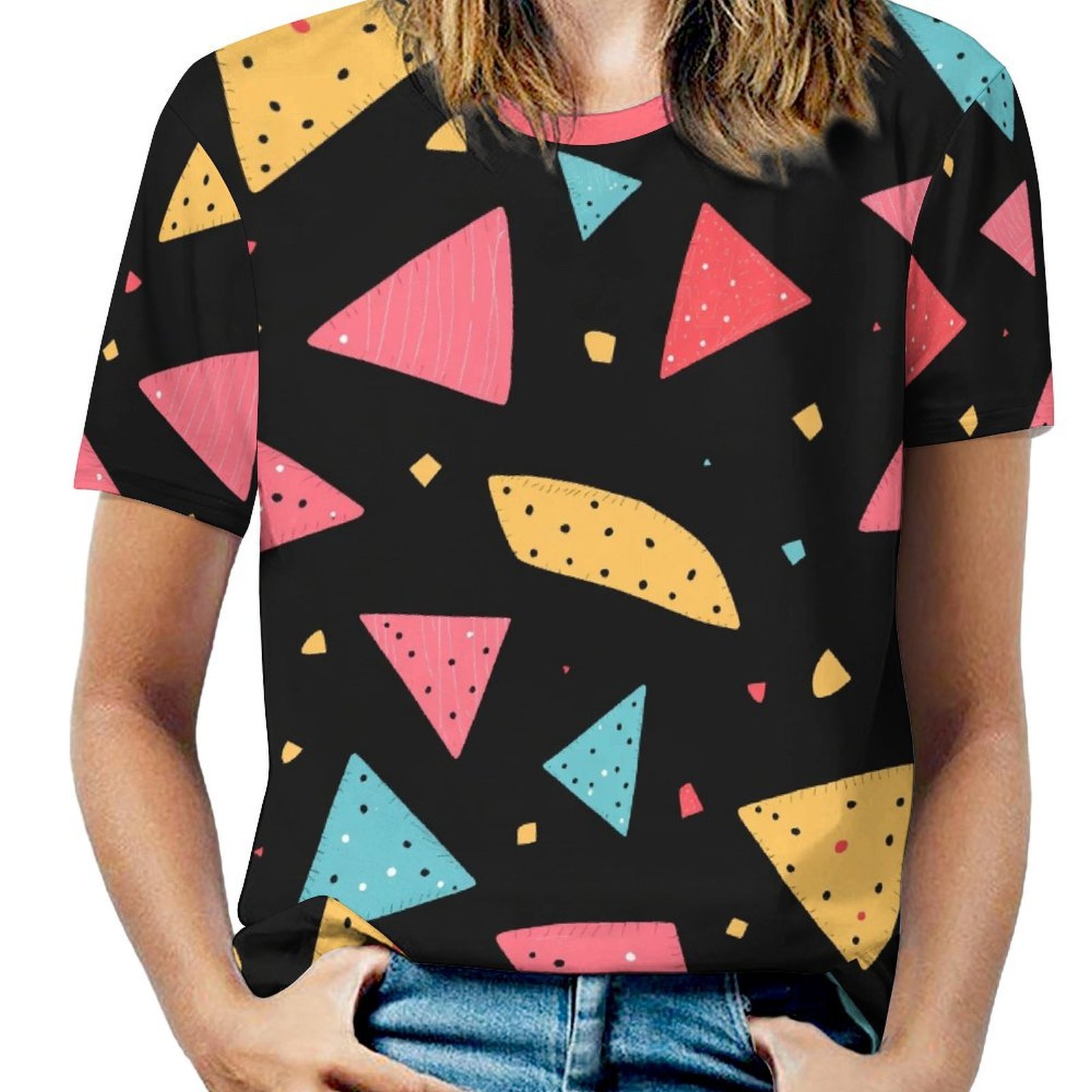 Colorful Triangle Pattern T Shirts Streetwear T-Shirt Female Short ...