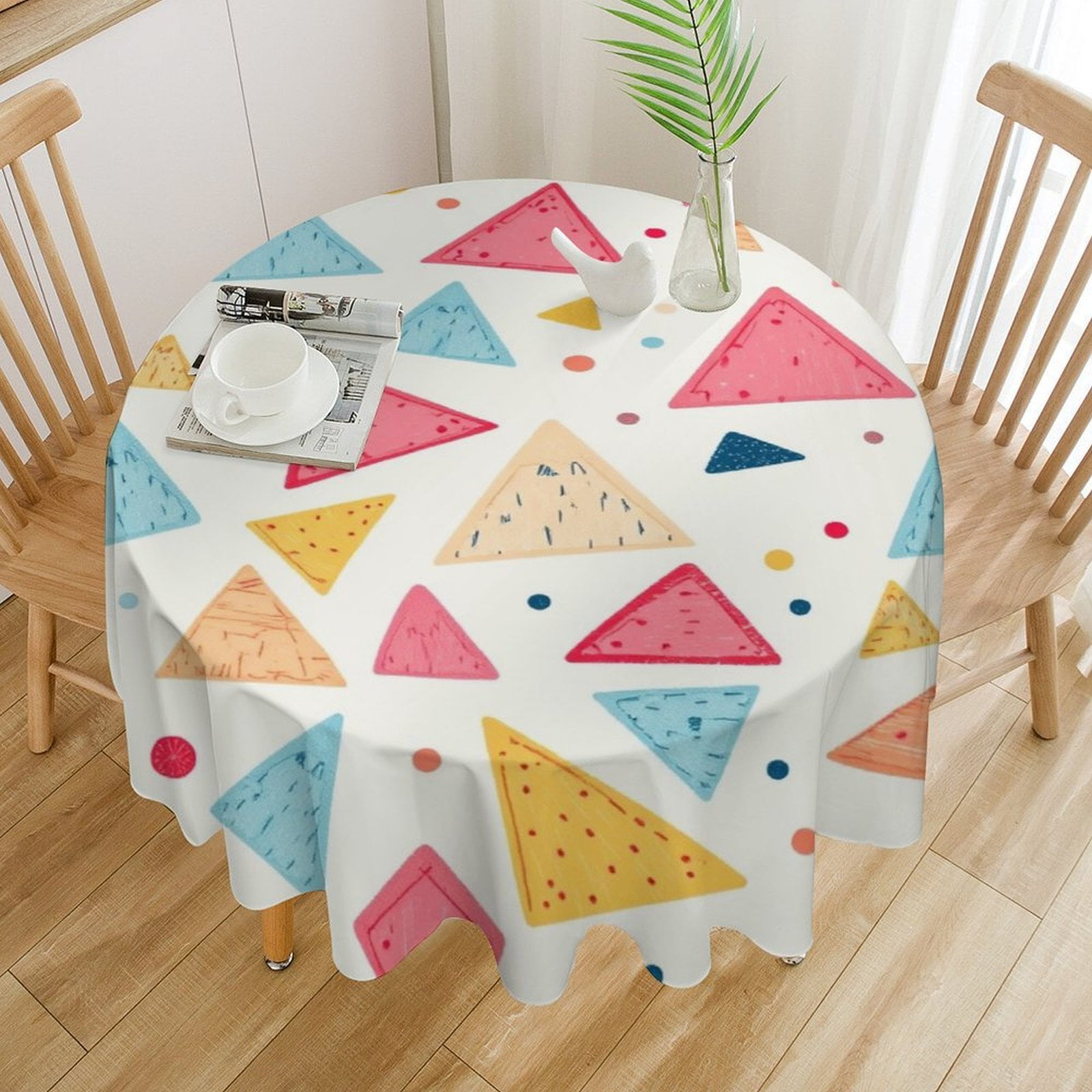 Colorful Triangle Pattern Table Cloth Round PVC Wedding Kitchen Dining ...