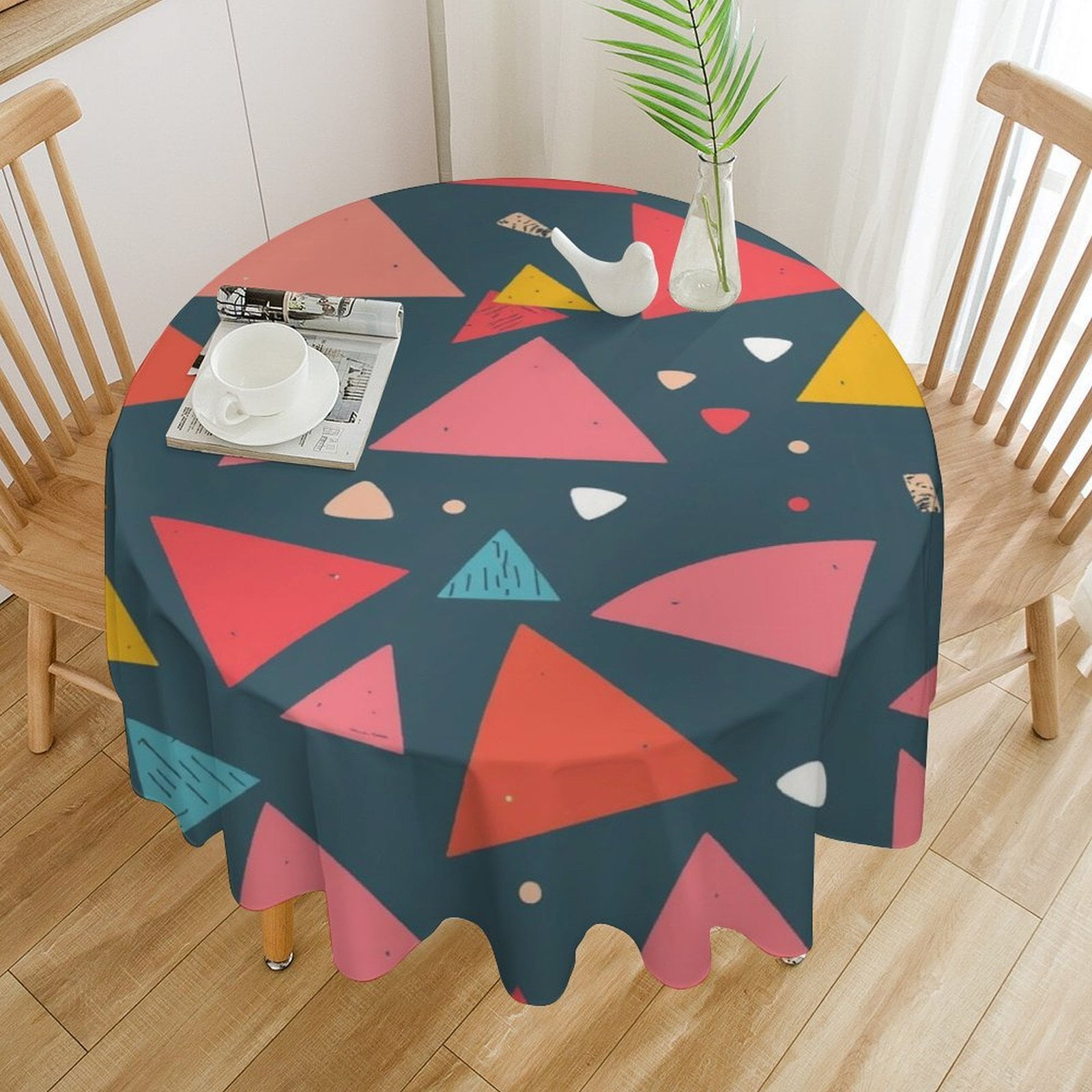 Colorful Triangle Pattern Tablecloth Round Washable Polyester ...