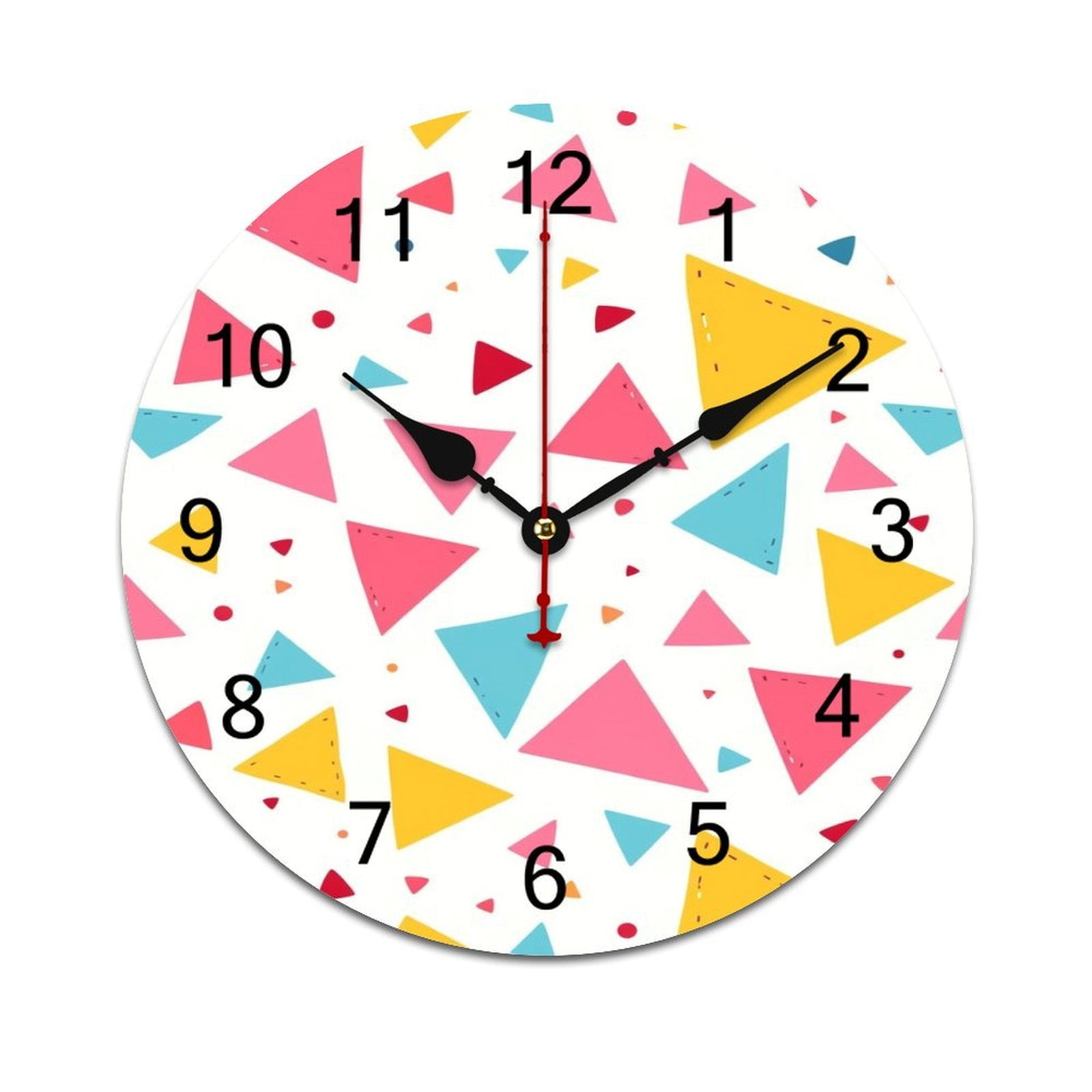 Colorful Triangle Pattern Time Decorative Wall Clocks Round Large Wall ...