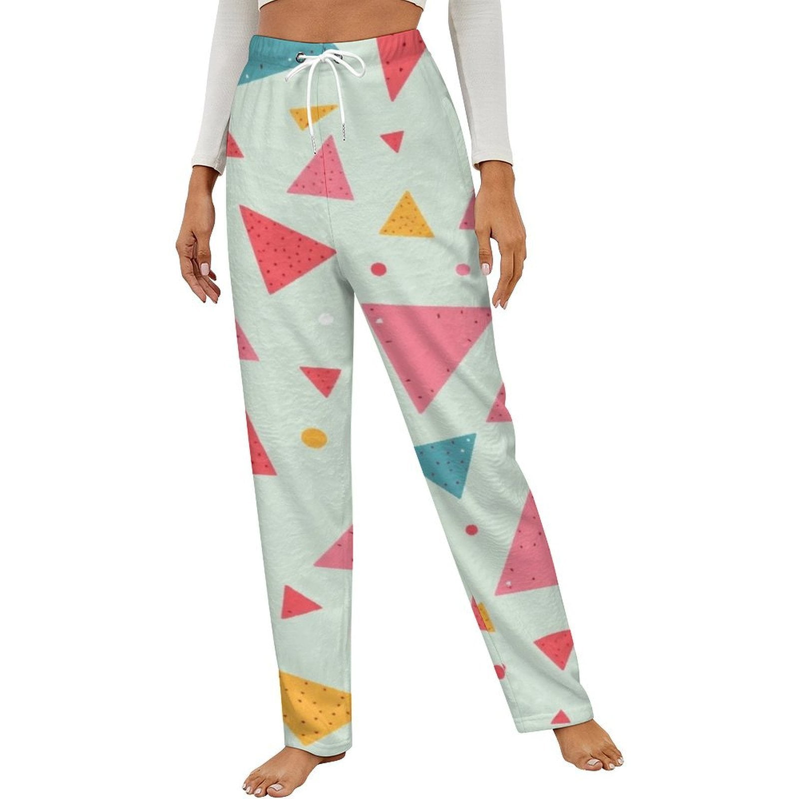 Colorful Triangle Pattern Winter Pajamas Pants Warm Flannel Home Pants ...