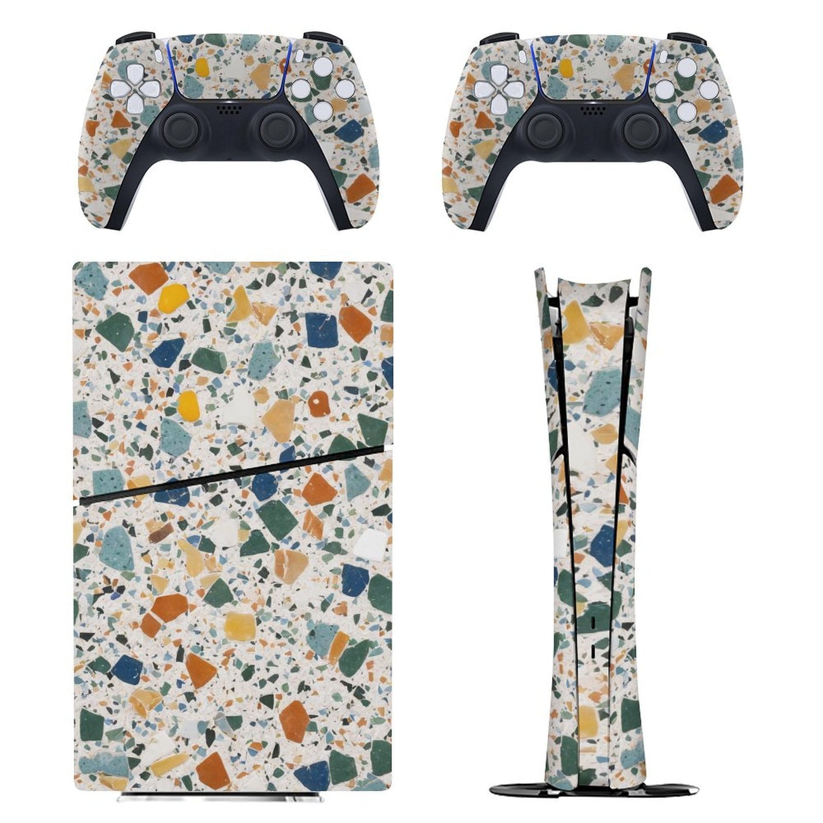 Colorful Triangle Terrazzo Console Skin Bundle for PS5 Pro Slim Disc ...