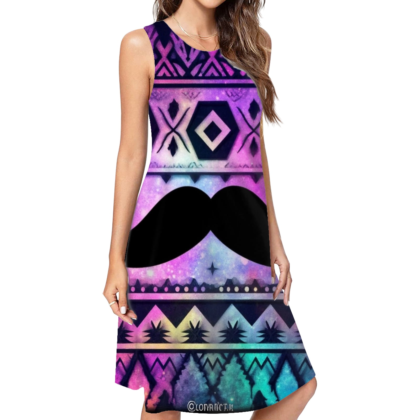 Colorful Tribal Pattern With Mustache Casual Sleeveless Loose Sundress ...