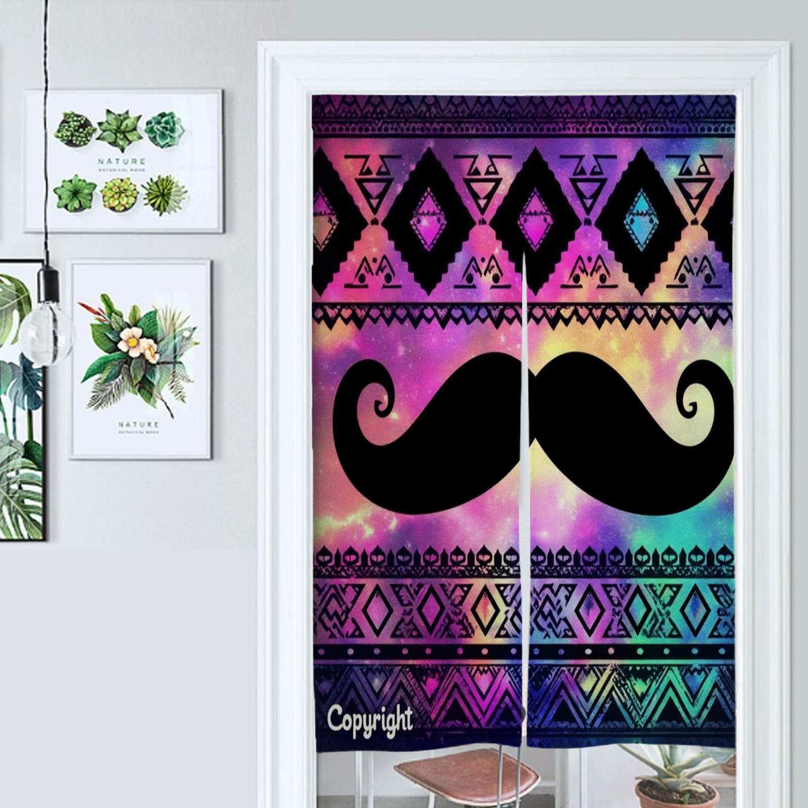Colorful Tribal Pattern With Mustache Door Curtain Nordic Living Room ...