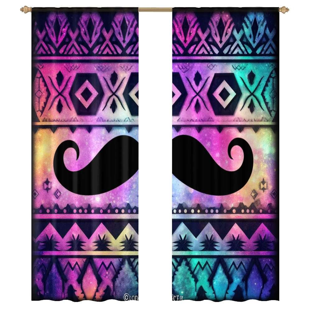 Colorful Tribal Pattern With Mustache Modern Tulle Window Curtains for ...