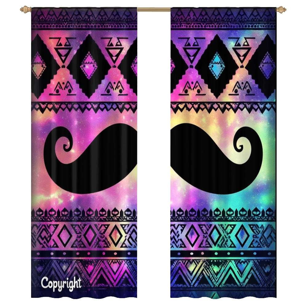 Colorful Tribal Pattern With Mustache Sheer Voile Curtain Window Tulle ...