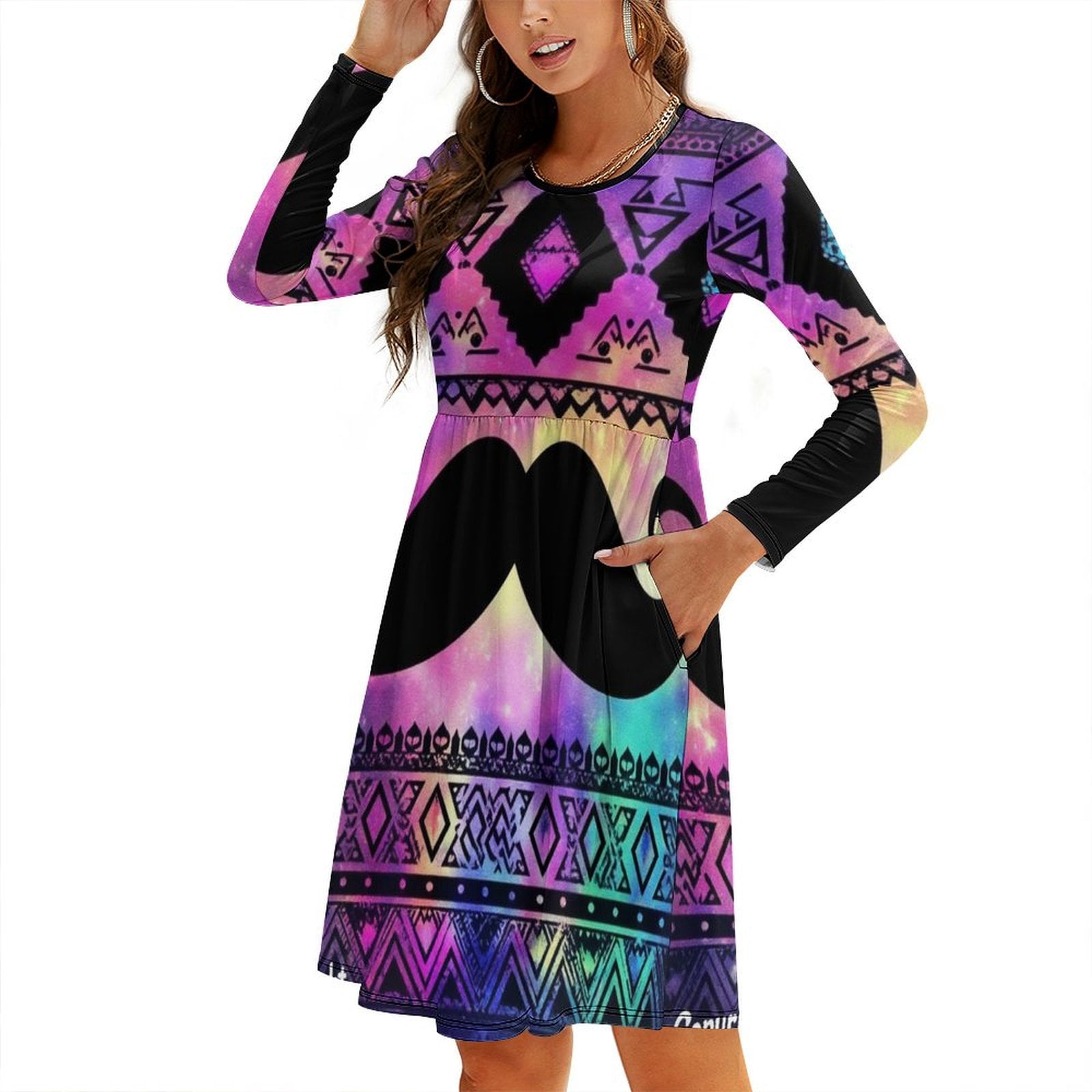 Colorful Tribal Pattern with Mustache-2 Fall Dresses for Women Long ...
