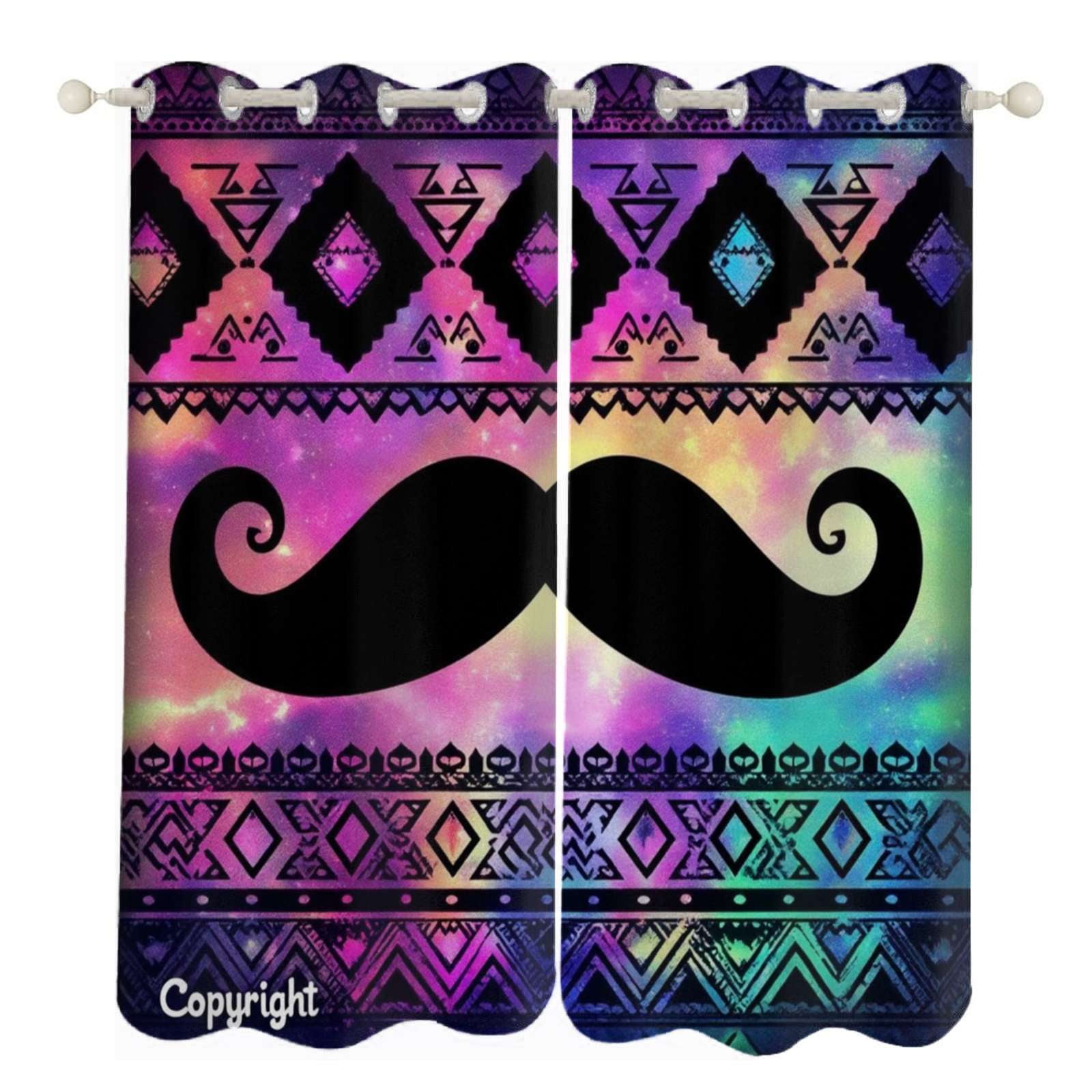 Colorful Tribal Pattern with Mustache Sunshade Curtains Home Bedroom ...