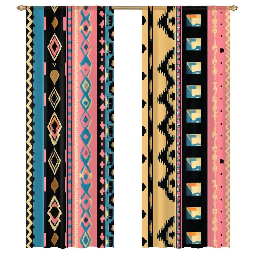 Colorful Tribal Patterned Fabric Modern Tulle Window Curtains for ...