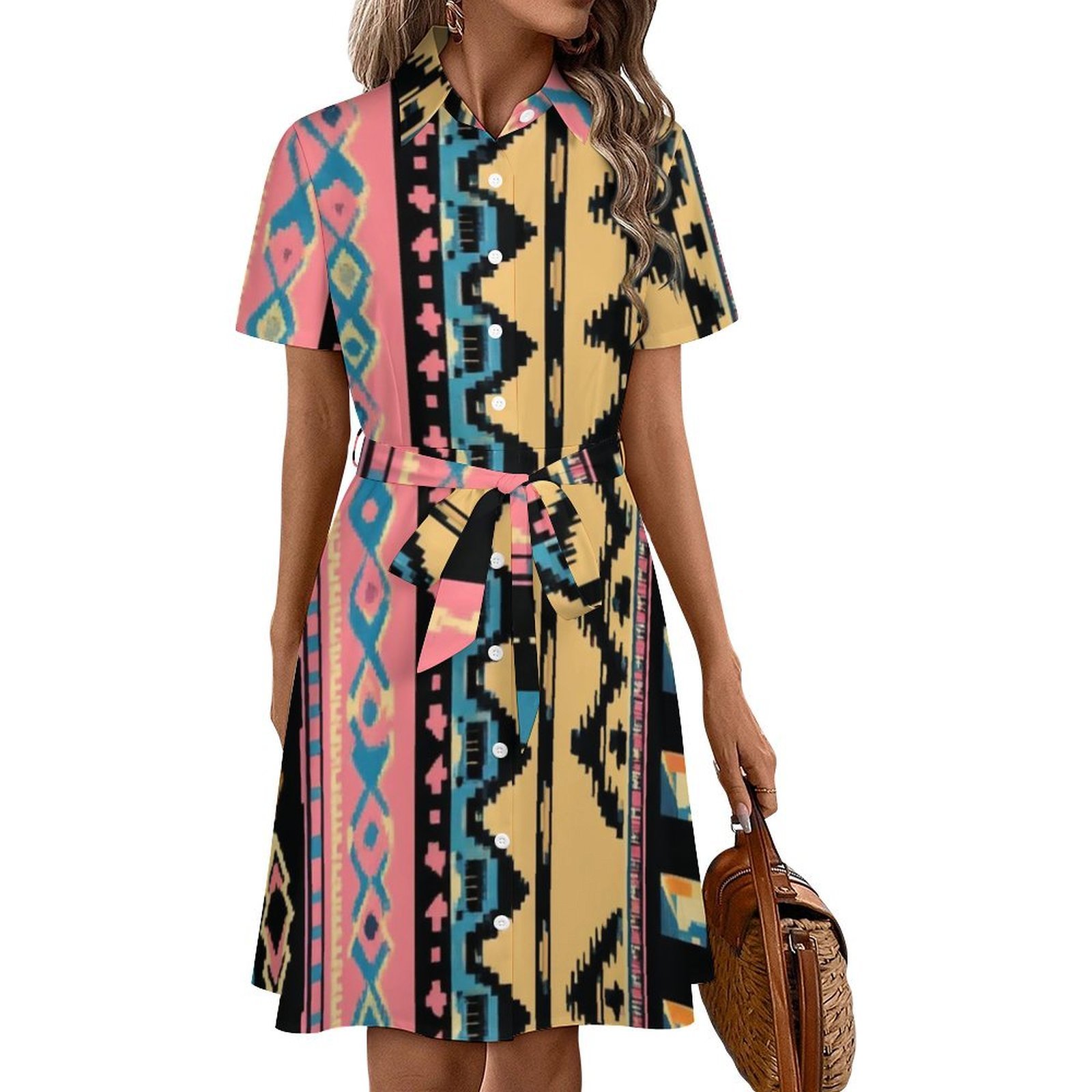 Colorful Tribal Patterned Fabric Womens Shirt Dresses Women'S Short ...