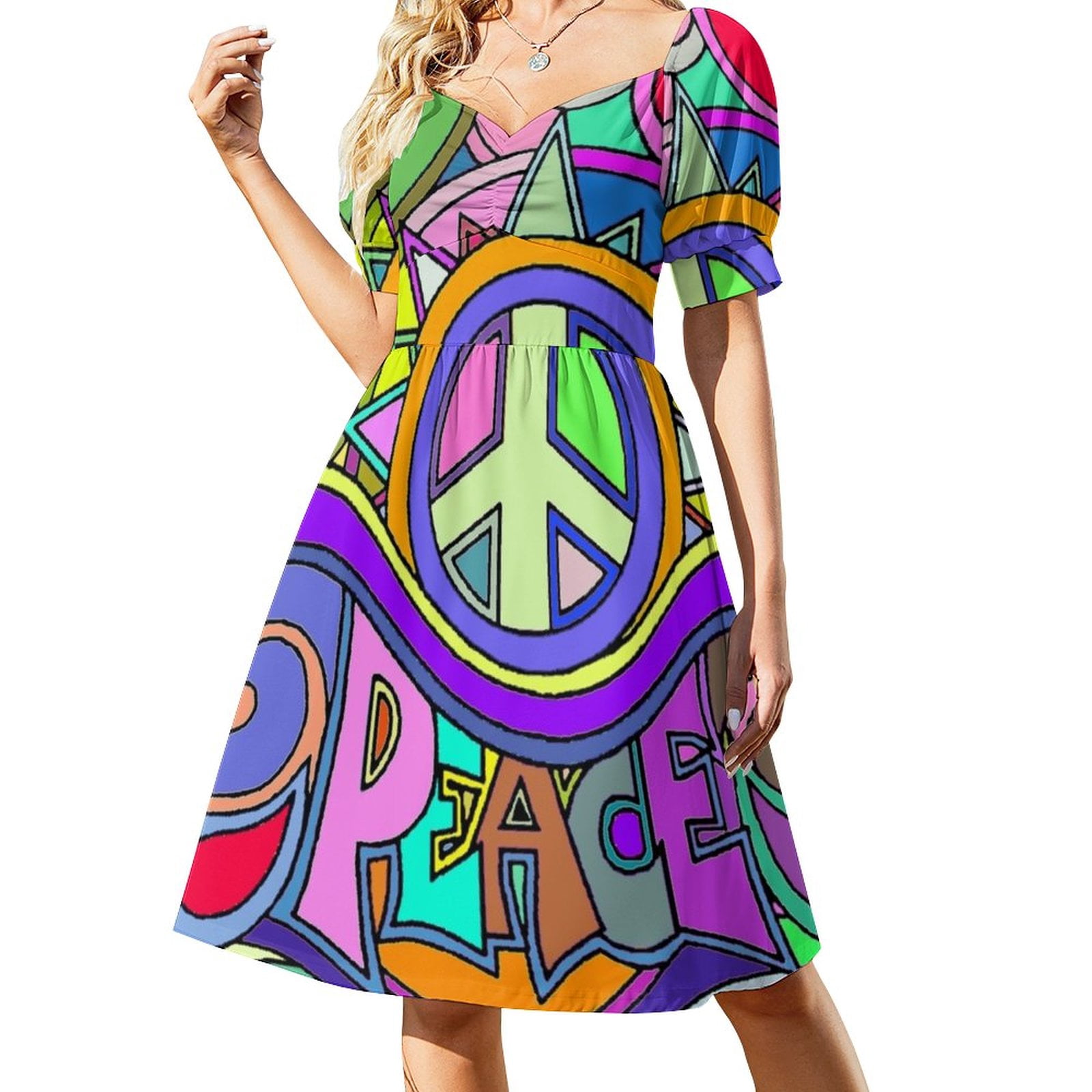 Colorful Trippy Hippy Art Sleeveless Dress Women's skirt Evening gown ...