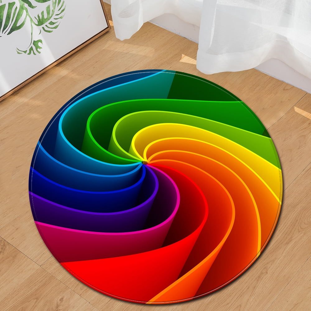 Colorful Trippy Swirl Modern Round Carpet Bedroom Floor Headboard ...