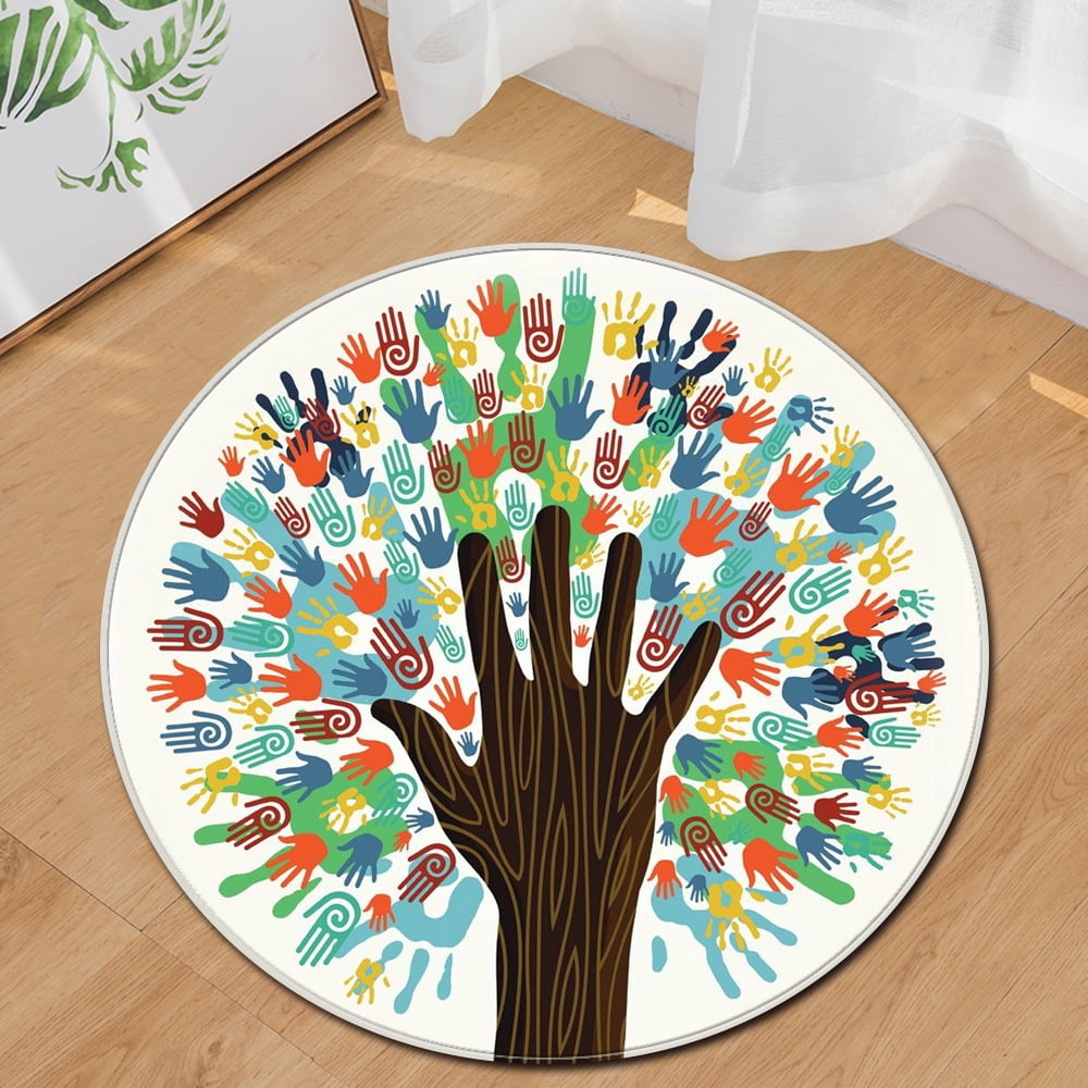 Colorful Trippy Swirl Modern Round Carpet Bedroom Floor Headboard ...