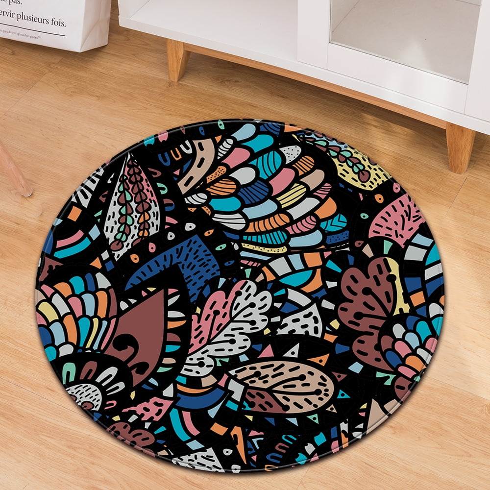 Colorful Trippy Swirl Modern Round Carpet Bedroom Floor Headboard ...