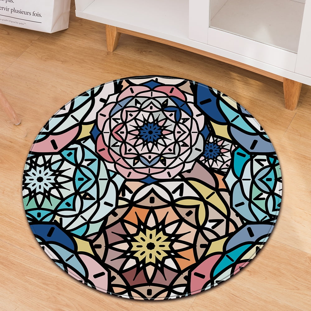 Colorful Trippy Swirl Modern Round Carpet Bedroom Floor Headboard ...