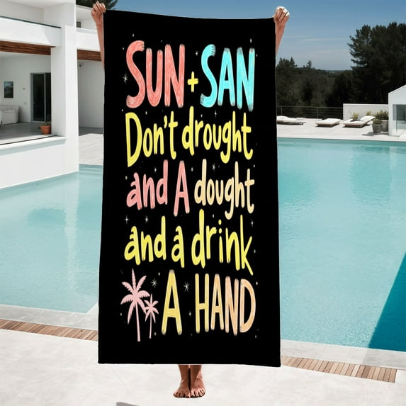 Colorful Tropical Beach Towel with Whimsical ' SUN + SAN ' Design ...