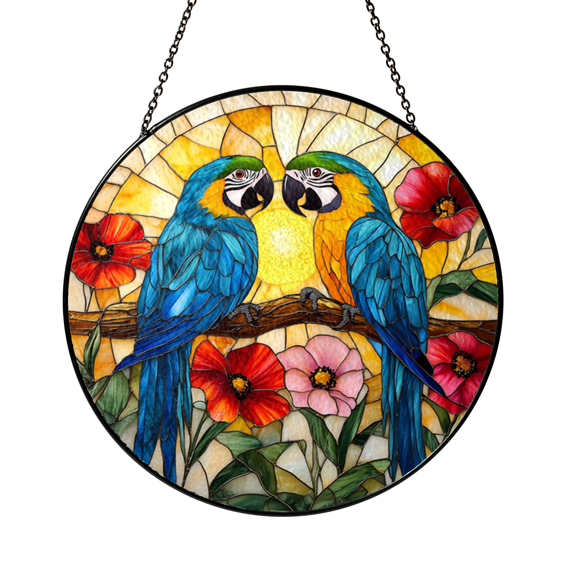 Colorful Tropical Birds Floral Stained Glass Style Suncatcher – Window ...