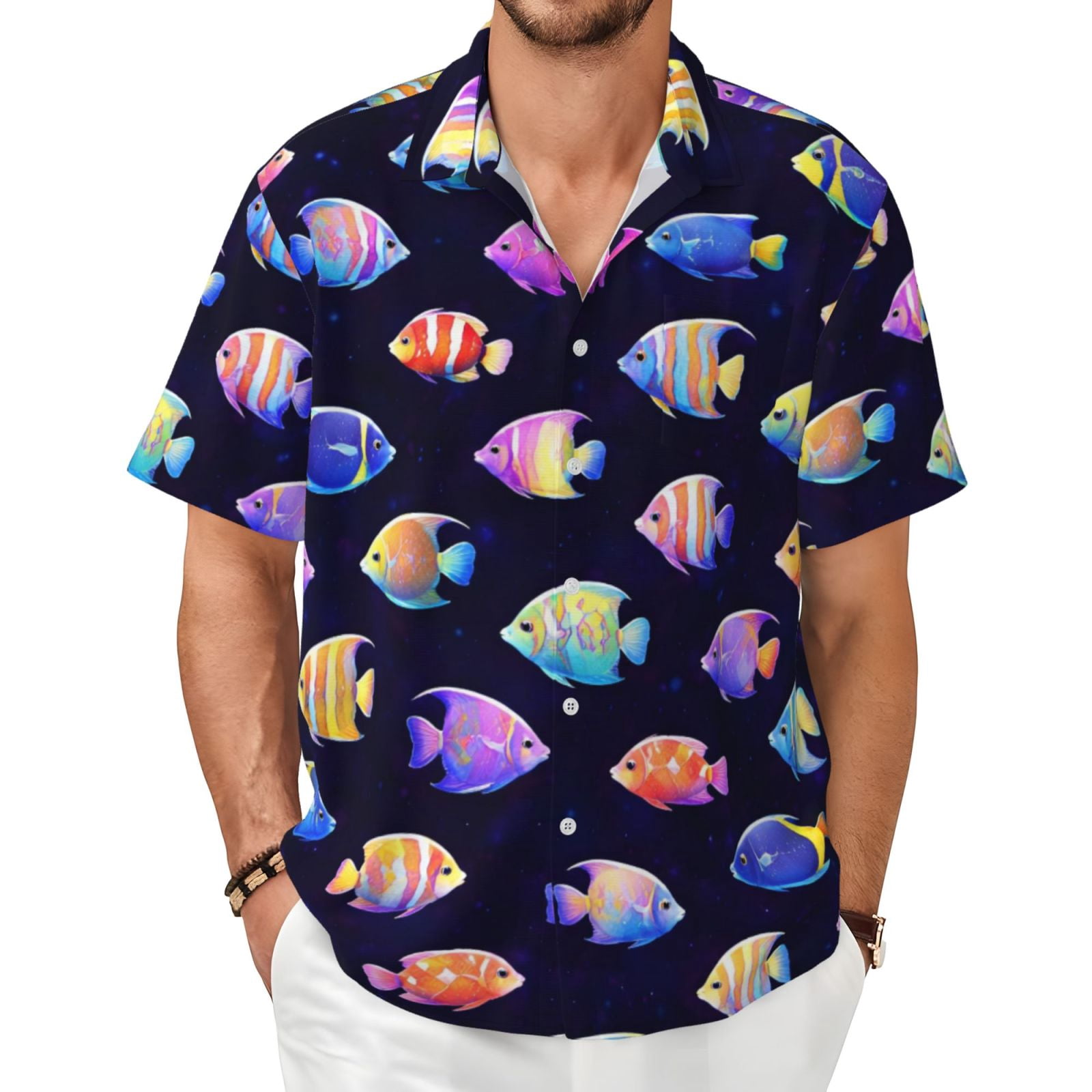 Colorful Tropical Fish Men'S Short-Sleeved Shirts with All-Over Prints ...