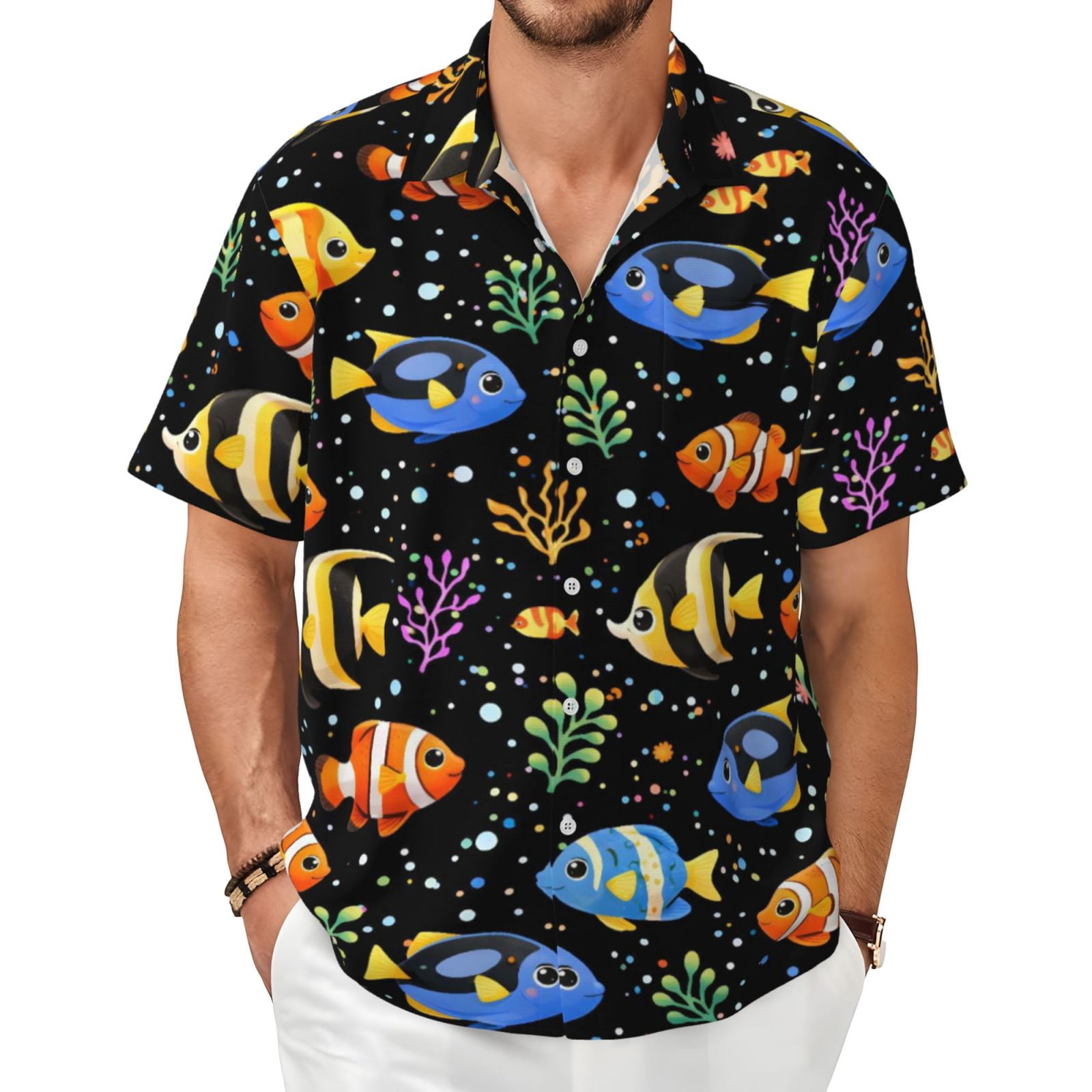 Colorful Tropical Fish Men'S Short-Sleeved Shirts with All-Over Prints ...